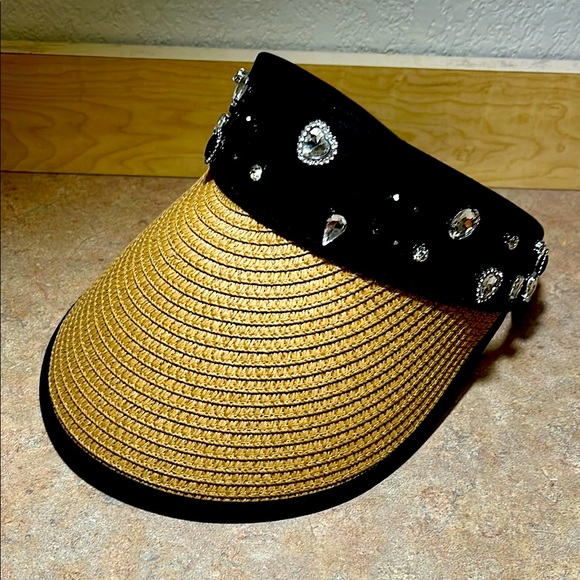 Olivia & Kate | Accessories | Stylish Black And Gold Visor With Crystal ...